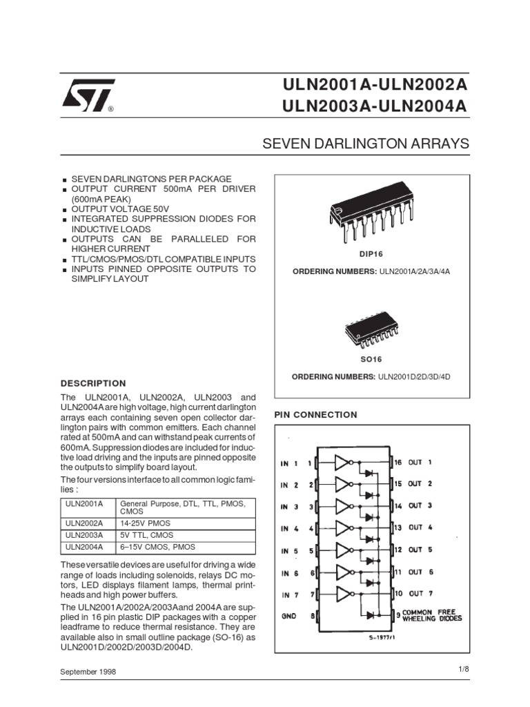 ULN2003A-ULN2004A ULN2001A-ULN2002A: Seven Darlington Arrays | PDF ...