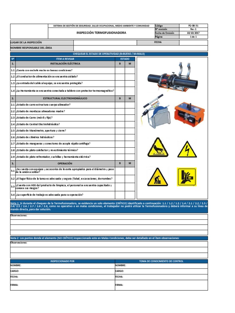 F-31 Check List Termofusionadora Rev 1 | PDF | Bienes manufacturados