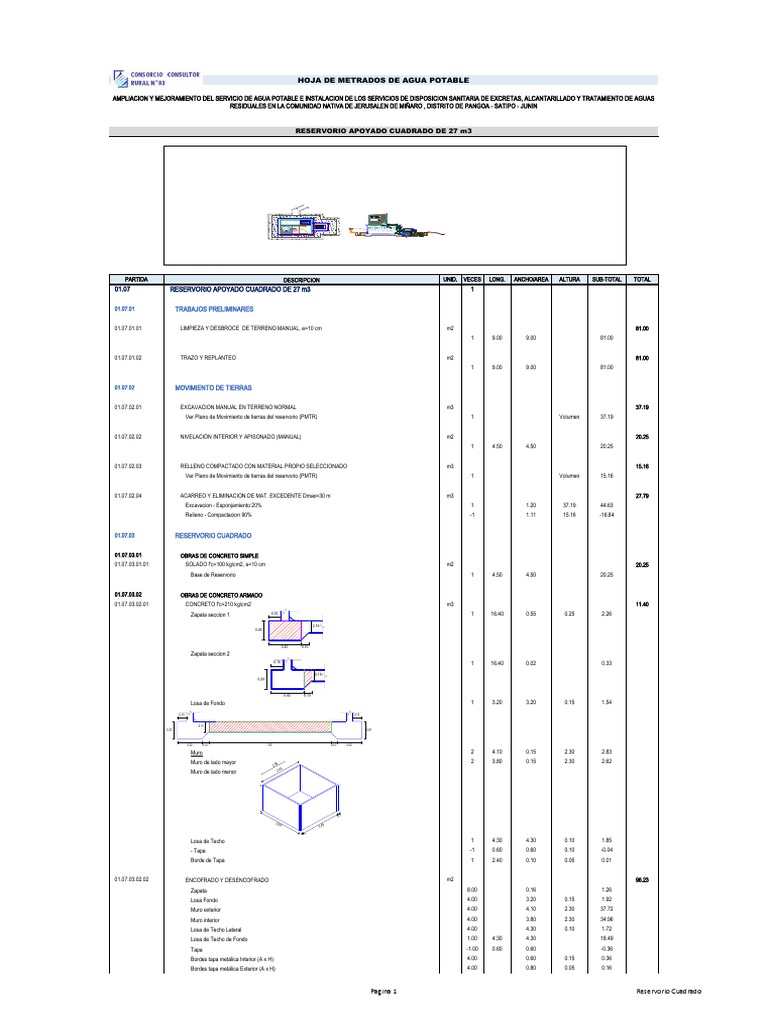 07.-Reservorio Cuadrado 27m3 | PDF | Ingeniería | edificio