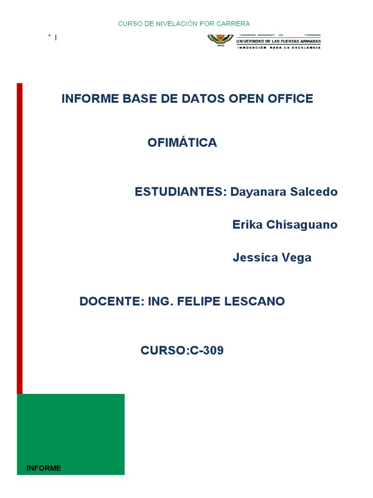 Informe Base de Datos Open Office | PDF | Bases de datos | Ventana ...