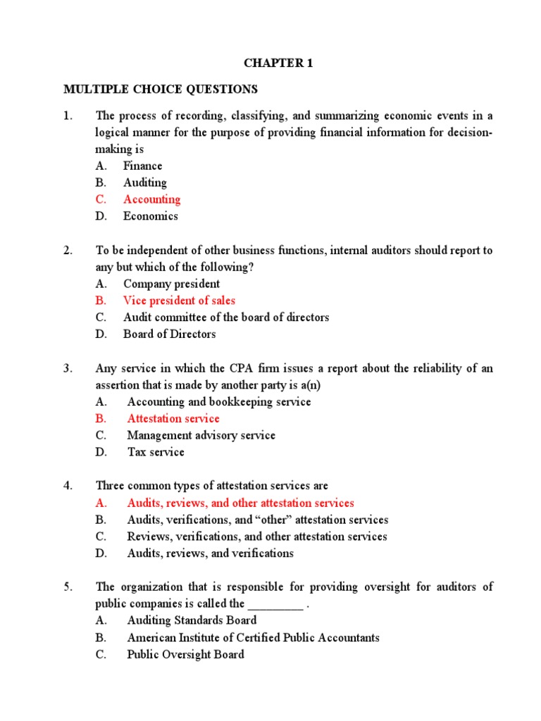Accounting and Auditing MCQs | PDF | Audit | Financial Audit