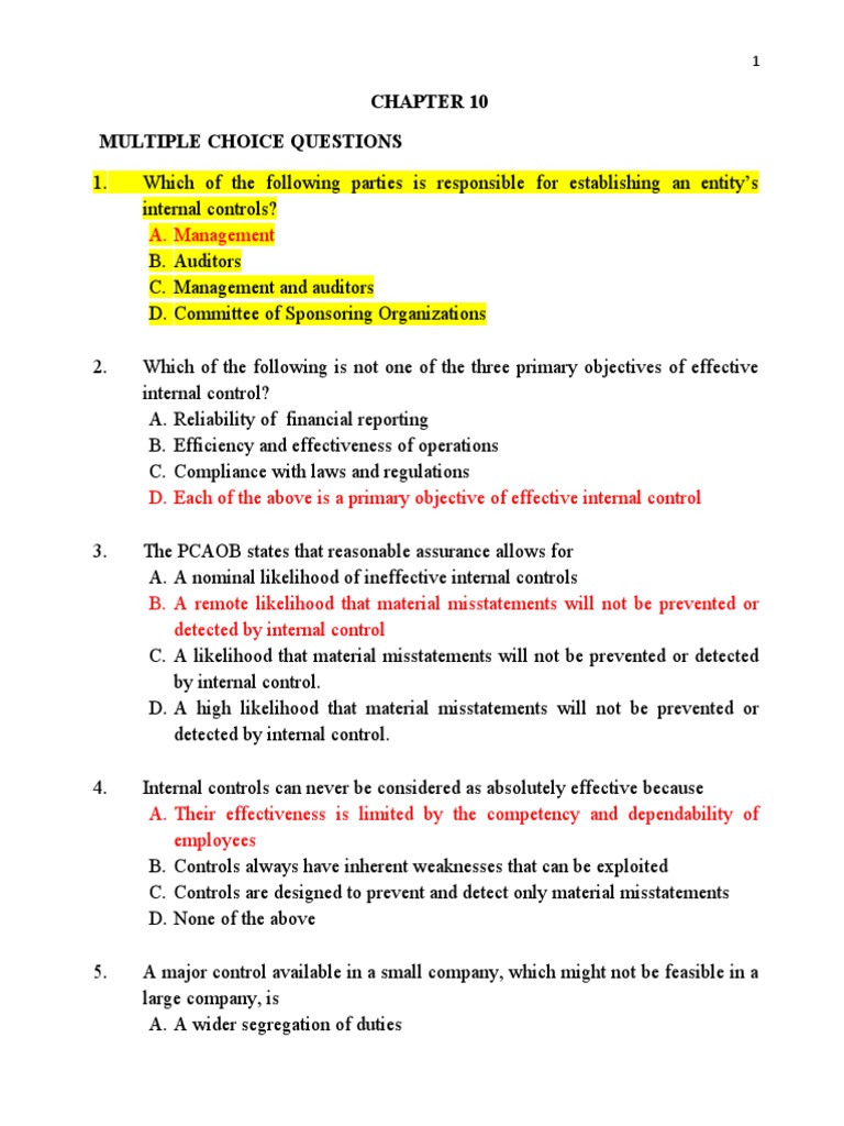 CHAP 10. Internal Control and Control Risk | PDF | Internal Control ...