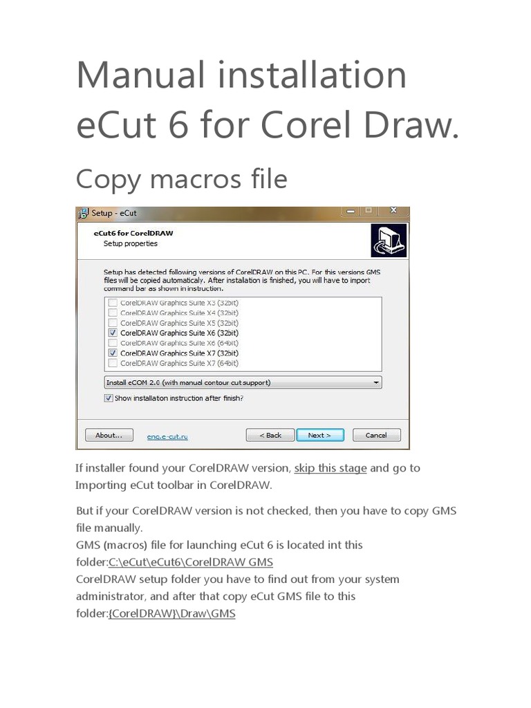 CorelDRAW eCut 6 Manual Setup Guide | PDF | Art | Computers