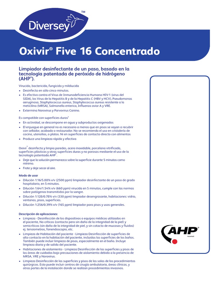 86007-PIS-Oxivir_Five_16_5L-A4-es-CO-HRNC | PDF | Sustancias químicas ...