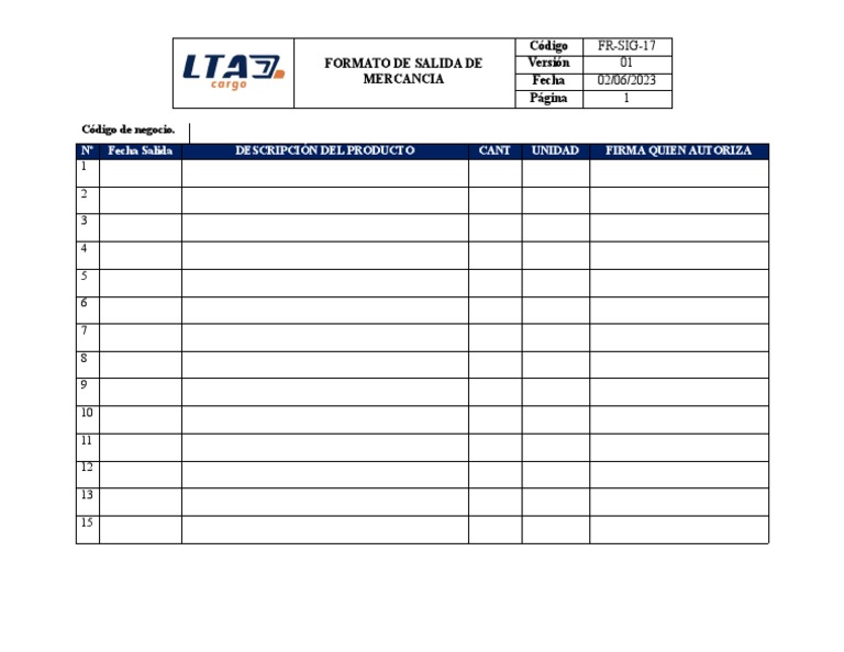 Formato de Salida de La Mercancia Logistica | PDF