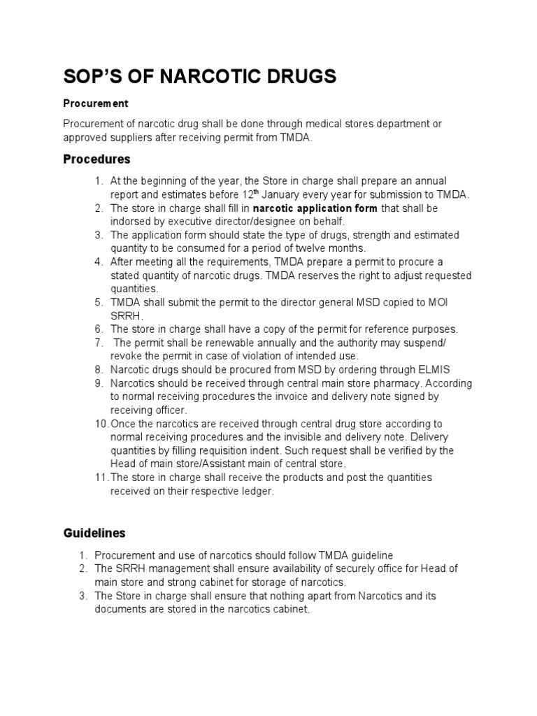 Sop Narcotic | PDF
