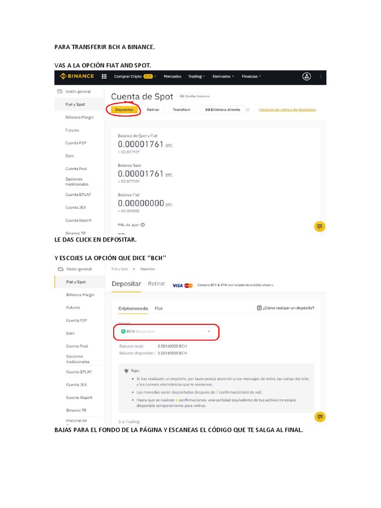Transferir y Vender BCH en Binance | PDF