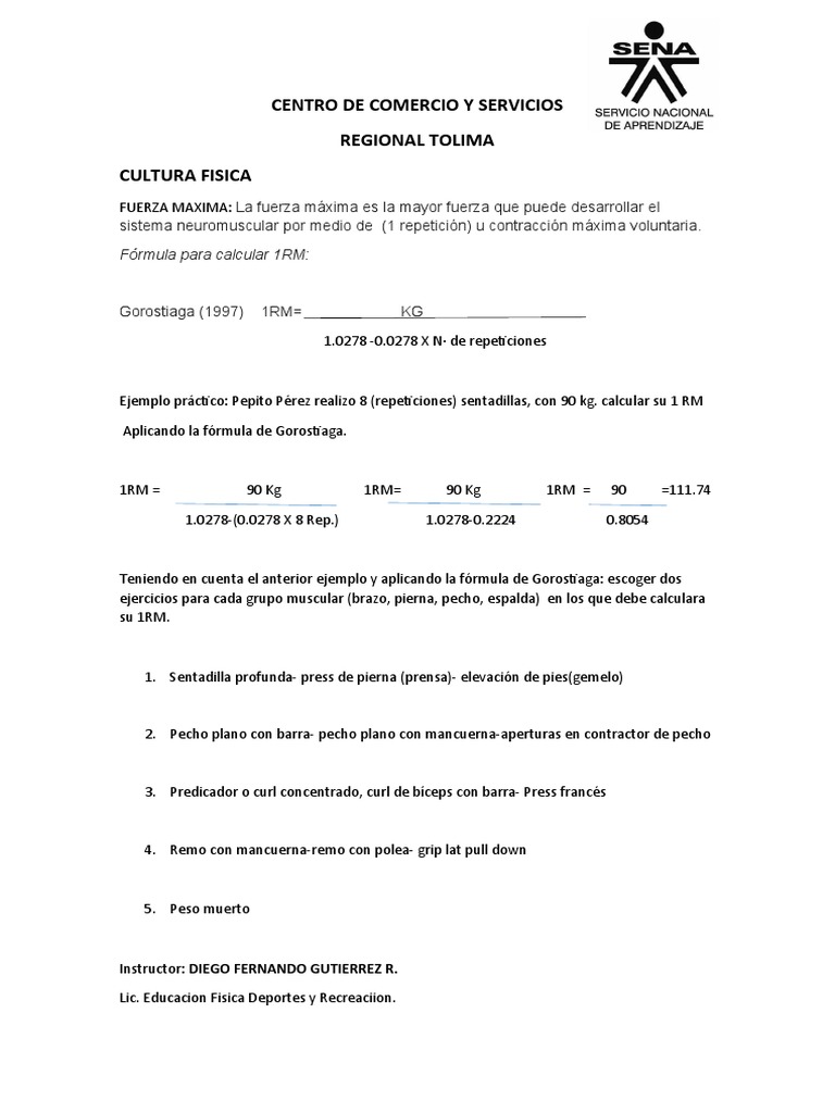 Cálculo de Fuerza Máxima 1RM | PDF