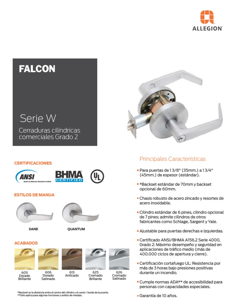 Ficha Tecnica Cerraduras_serie w Falcon | PDF | Componentes | Bienes ...