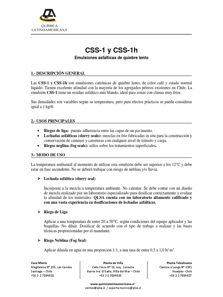 CSS 1 CSS 1h | PDF | Emulsión | Agua