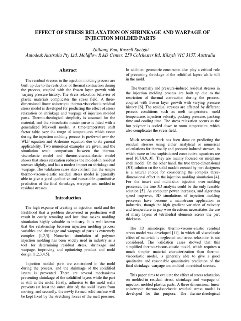 Effect of Stress Relaxation On Shrinkage and Warpage of Injection ...