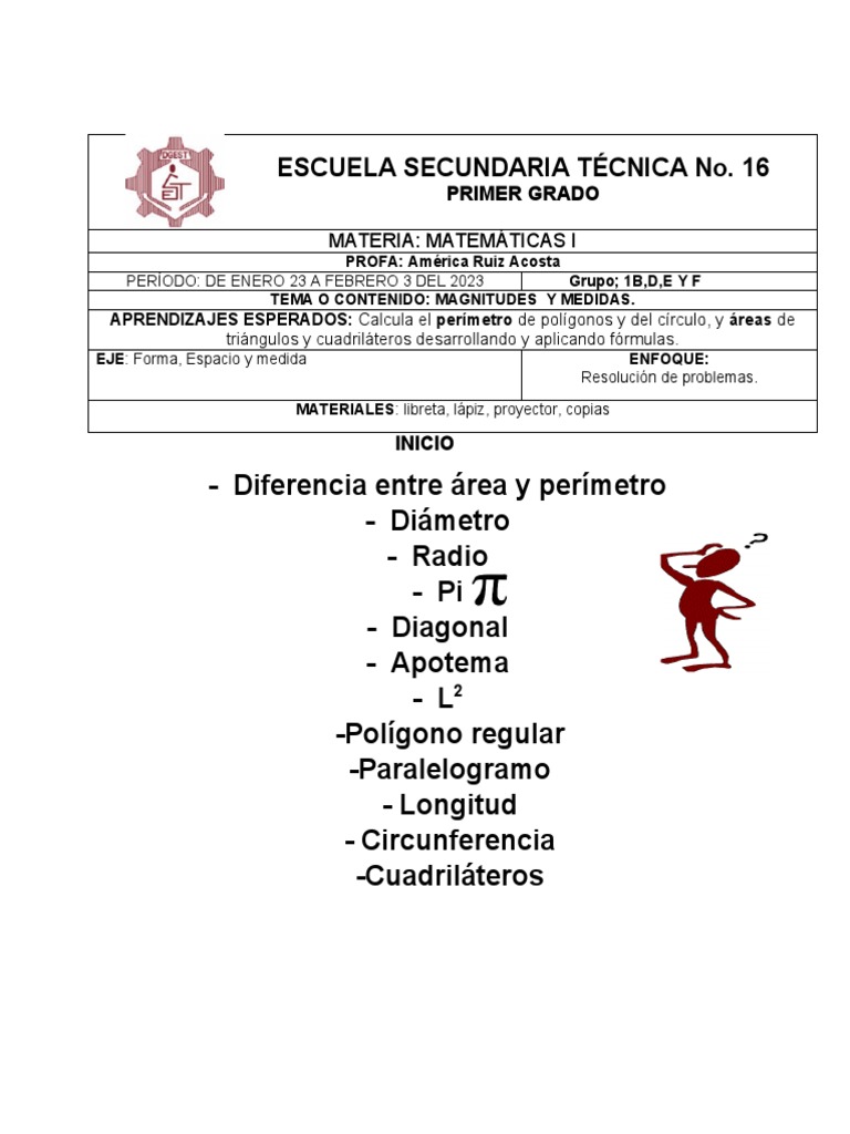 Mate 1 Enero 23 A Feb 3 Areas y Perimetros | PDF | Geometría Elemental ...
