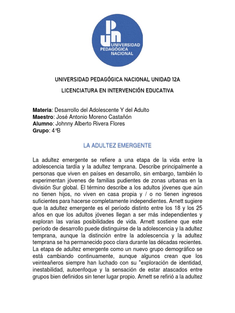 La Adultez Emergente-Johnny Alberto Rivera Flores | Descargar gratis PDF | Adultos | Ciencias ...