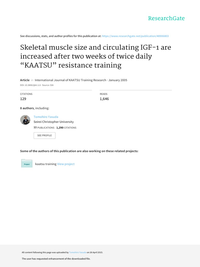 KAATSU Training Increases IGF-1 Levels | PDF | Muscle Hypertrophy ...