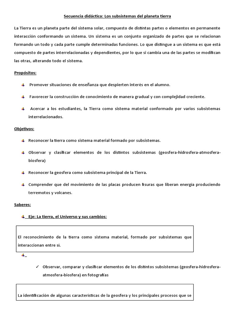Secuencia Didáctica Cs Nat Subsistemas Terrestres | PDF | Tierra | Temblores