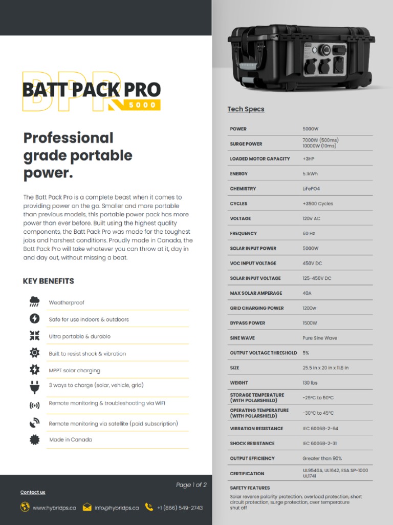 Batt Pack Pro - Spec Sheet (NEW) (1) Compressed | PDF