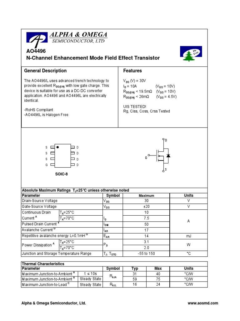 AO4496 | PDF | Field Effect Transistor | Diode