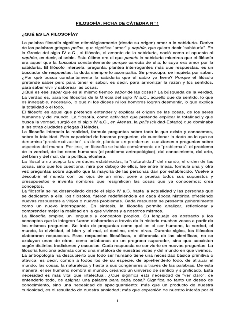 FILOSOFÍA Ficha 1 2023 | PDF | Verdad | Conocimiento
