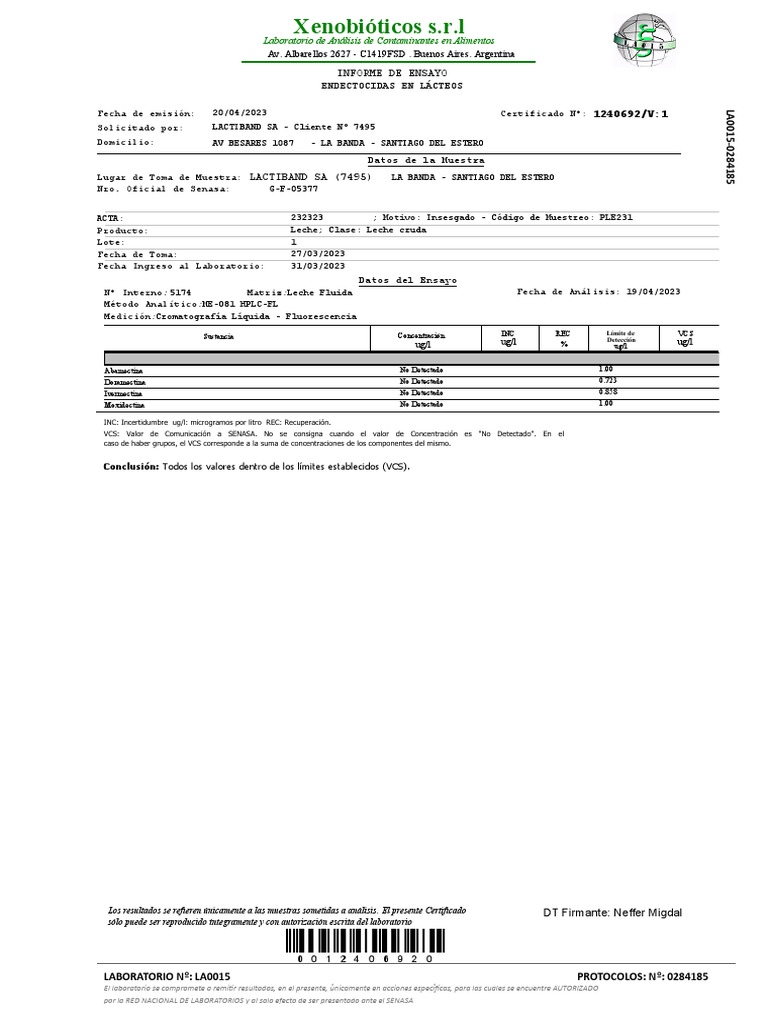 Análisis de Endectocidas en Leche | PDF | Ciencias fisicas | Química