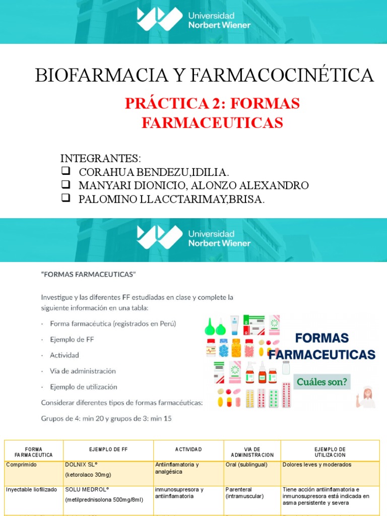 PRACTICA 02, Formas Farmaceuticas, Grupo 4 | PDF | Medicamentos con receta | Química medicinal