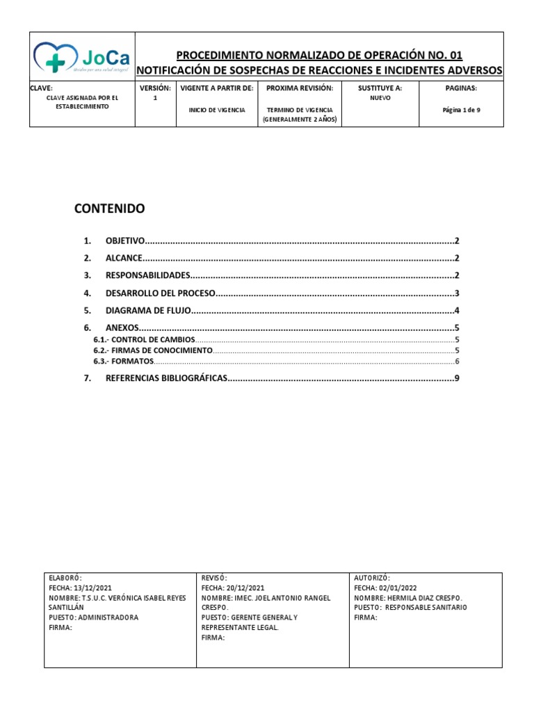 Pno Notificación de Sospechas de Reacciones e Incidentes Adversos | PDF ... Pno Notificación de Sospechas de Reacciones e Incidentes Adversos | PDF ...