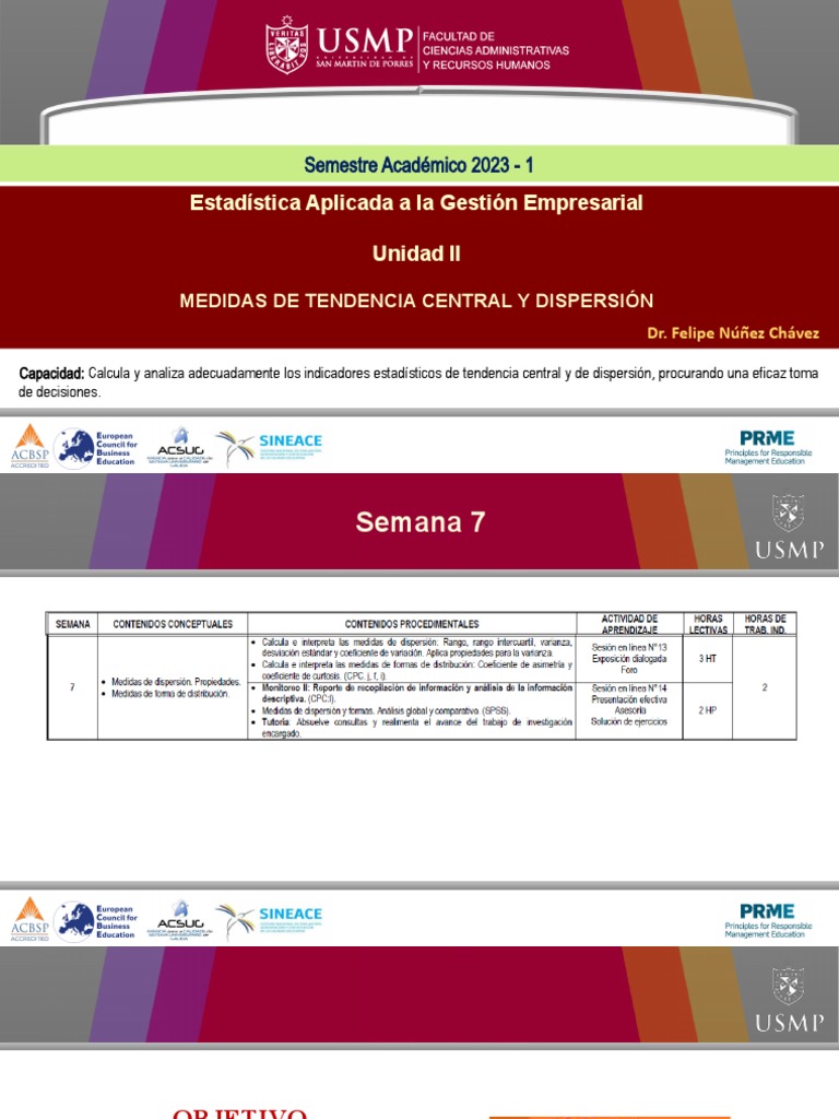 Est. Apli. Ges. Emp. (2023-1) U2. Sem. 07 - Med. Dispersión | PDF | Diferencia | Desviación Estándar