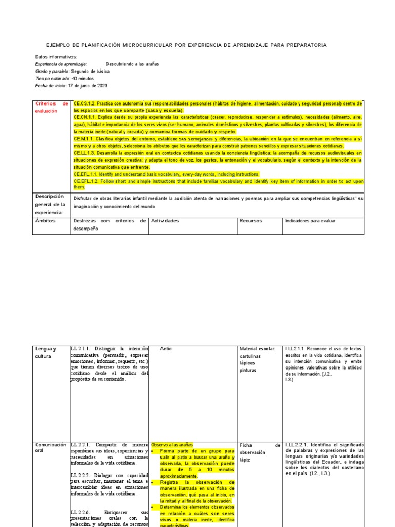 Ejemplo Planificacion Por Experiencias de Aprendizaje Preparatoria - DINCU | PDF | Cuentos ...