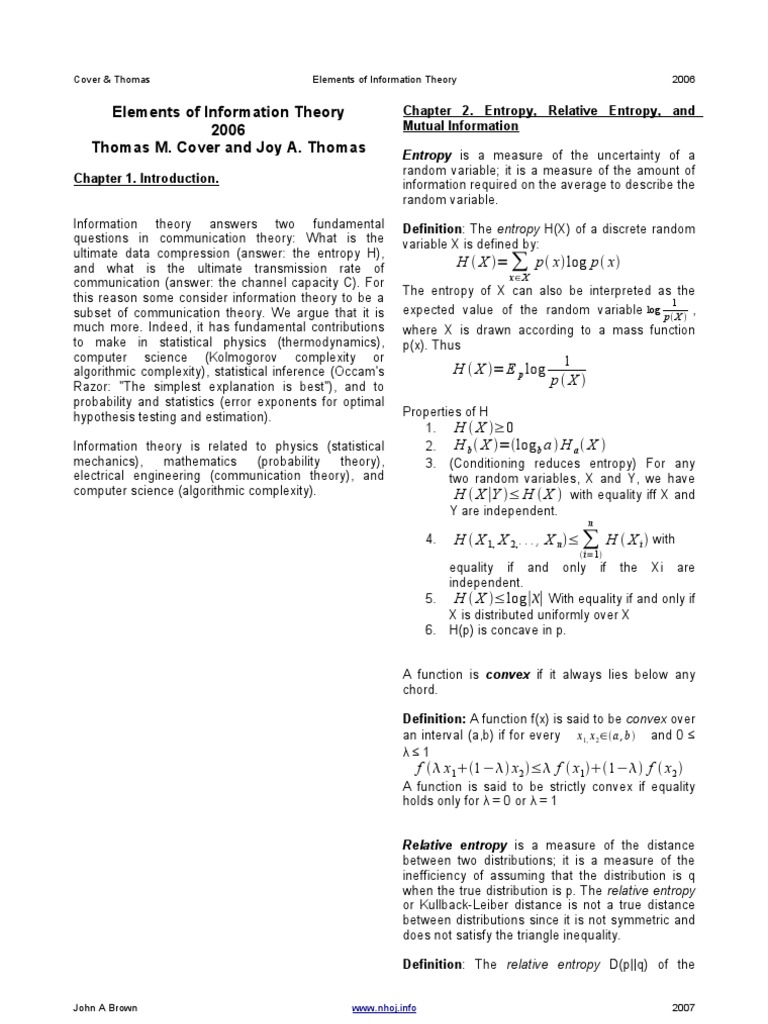 Elements of Information Theory 2006 Thomas M. Cover and Joy A. Thomas ...