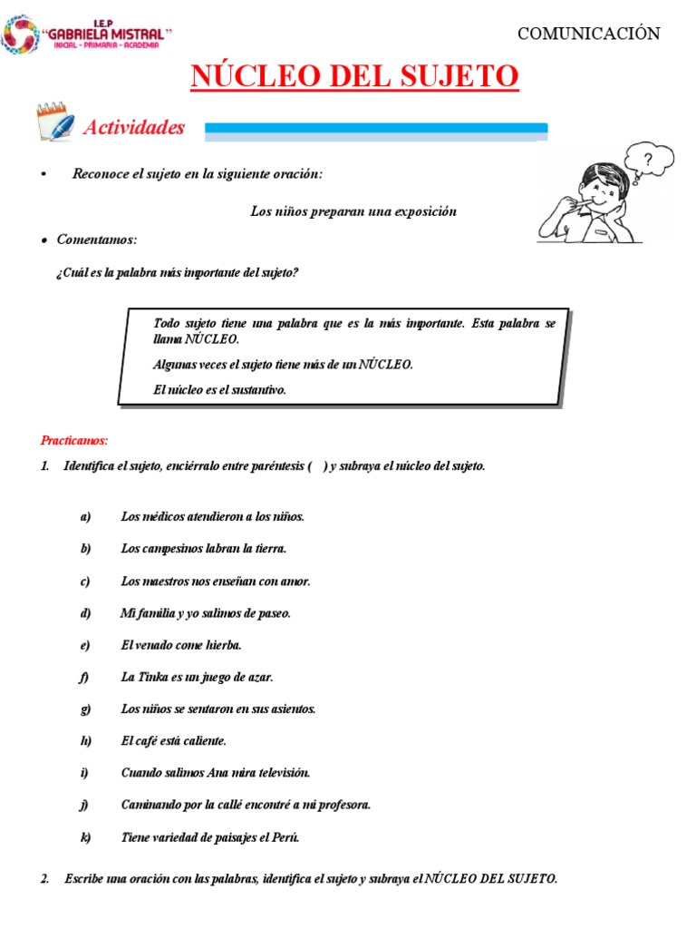 Núcleo Del Sujeto Práctica | PDF | Asunto (gramática) | Predicado ...