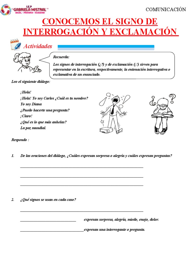 Conocemos El Signo de Interrogación y Exclamación Práctica | PDF ...