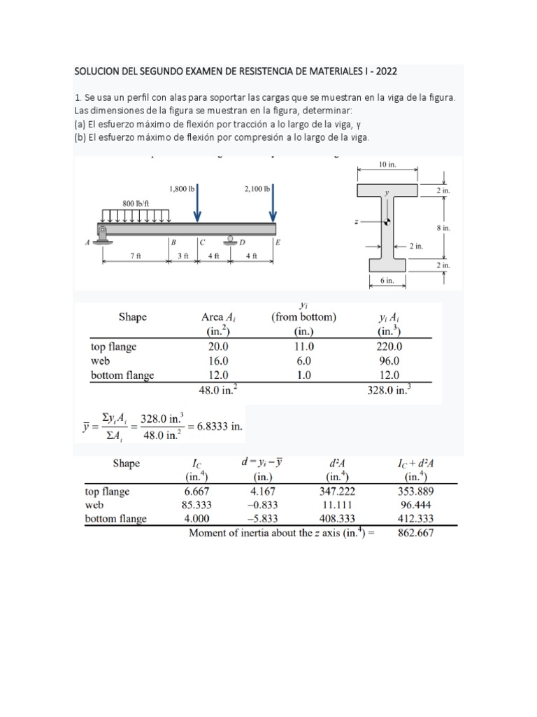 Exa. Fase II-2022-Solucion Resistencia de Materiales I | PDF | Viga (Estructura) | Mecánica de ...