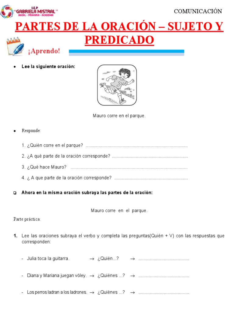 Partes de La Oración - Sujeto y Predicado Práctica | PDF