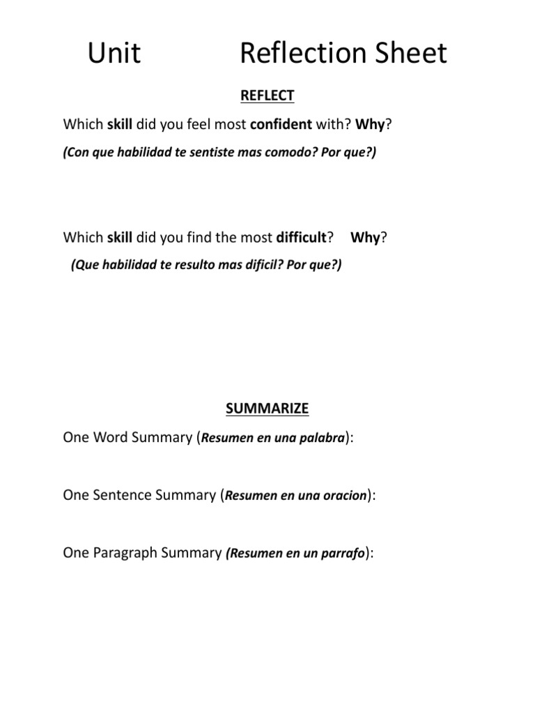 Unit Reflection and Summarize Sheet | PDF