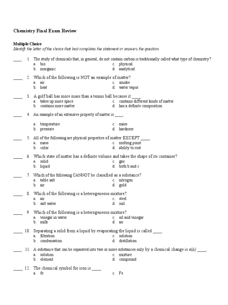 Chemistry Final Exam Review 1 | PDF | Ion | Proton