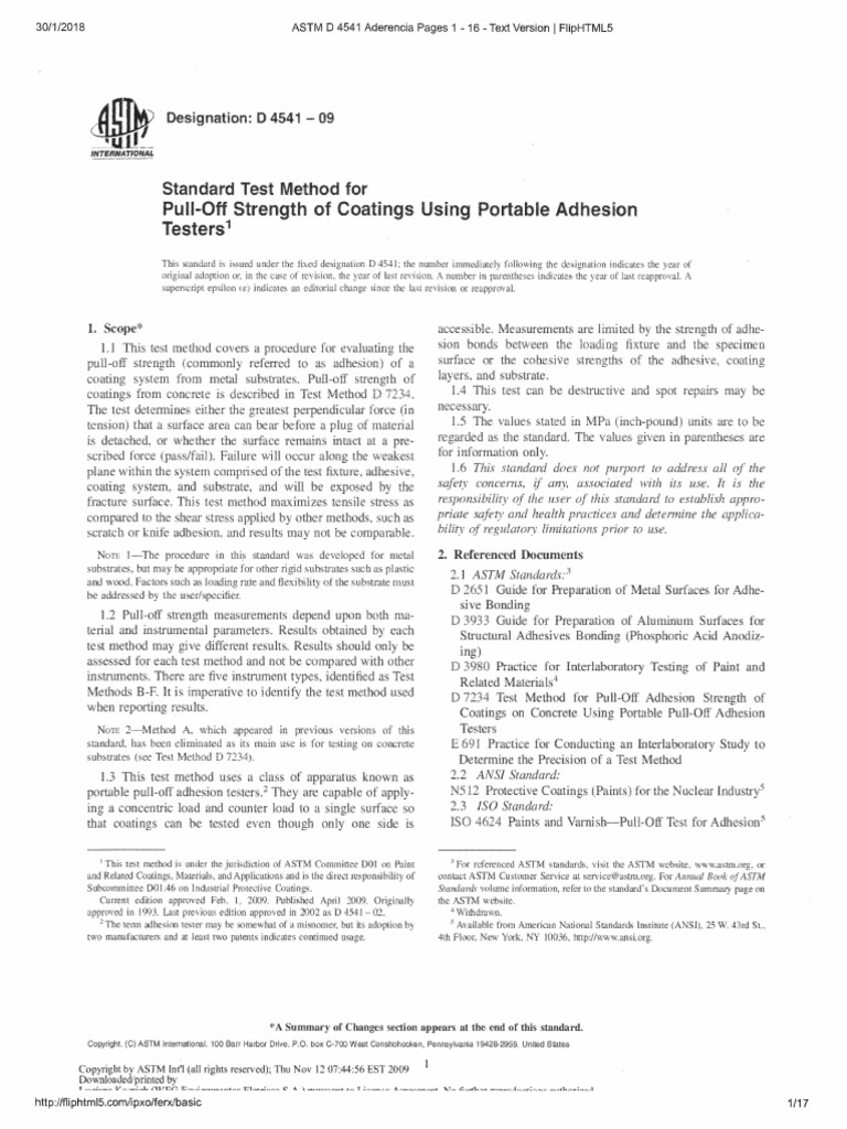 ASTM D 4541 Pull-Off Adhesion Test | PDF | Adhesive | Materials