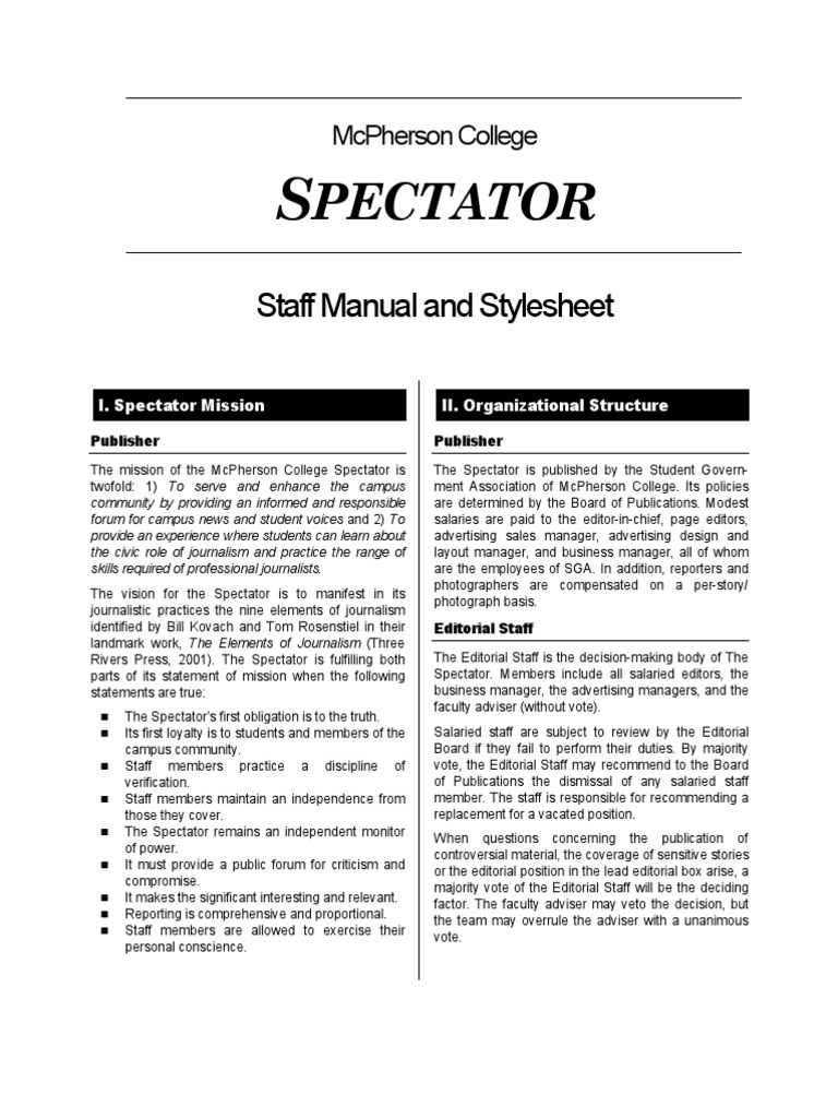 Pectator: Staff Manual and Stylesheet | Download Free PDF | Editing ...