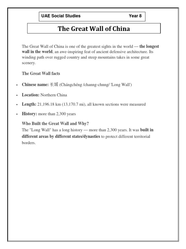 Great Wall of China: Key Facts and History | PDF | Fortification