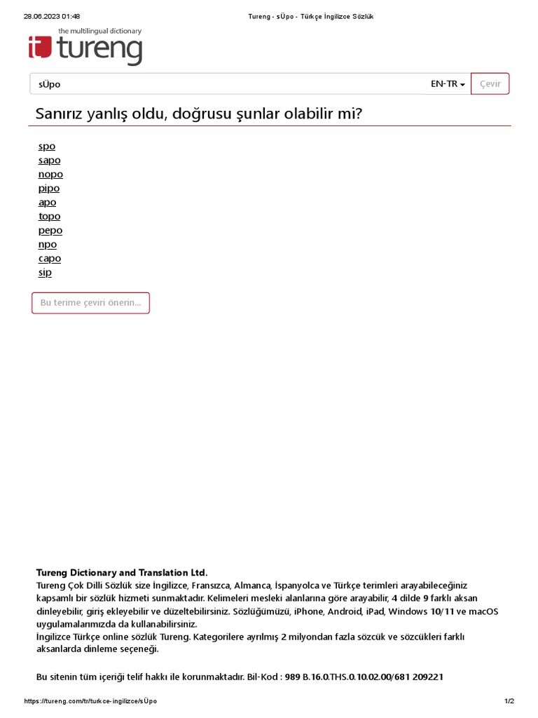 Tureng - Süpo - Türkçe İngilizce Sözlük | PDF
