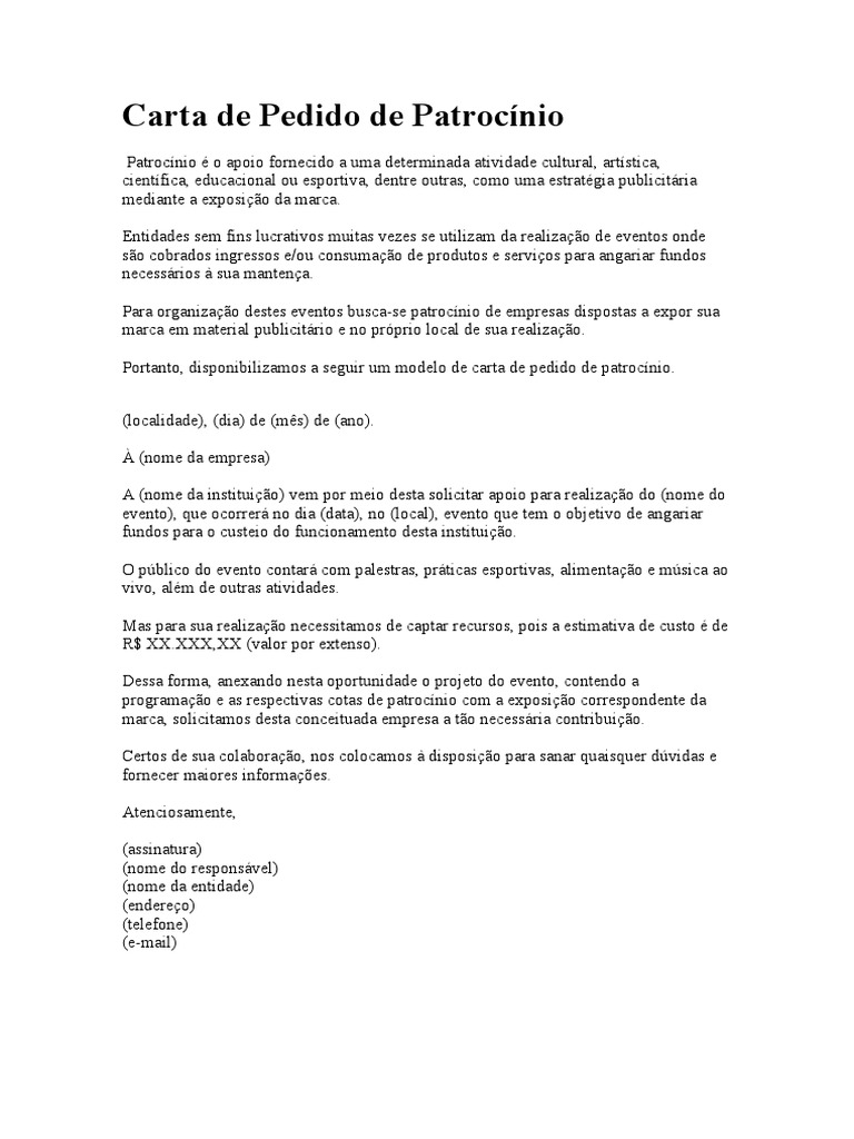 Carta de Pedido de Patrocínio | PDF