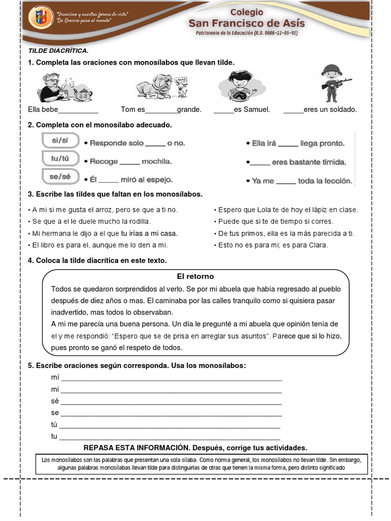 Ficha TILDE DIACRÍTICA | PDF