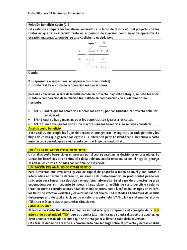 Análisis de Relación Costo-Beneficio | PDF | Tasa interna de retorno ...