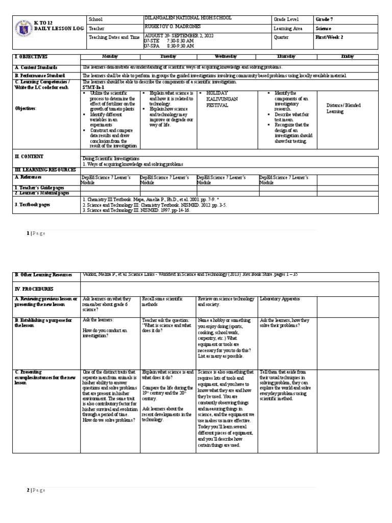Science 7-Q1-Week2 | PDF | Learning | Science