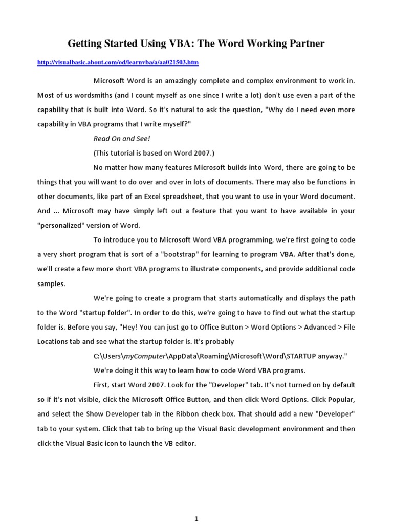 Getting Started Using VBA | PDF | Visual Basic For Applications | Microsoft Excel