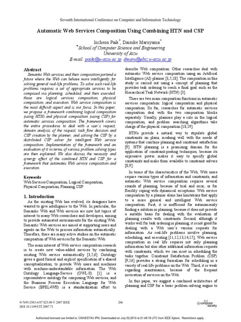 Automatic Web Services Composition Using Combining HTN and CSP | PDF | World Wide Web | Internet ...
