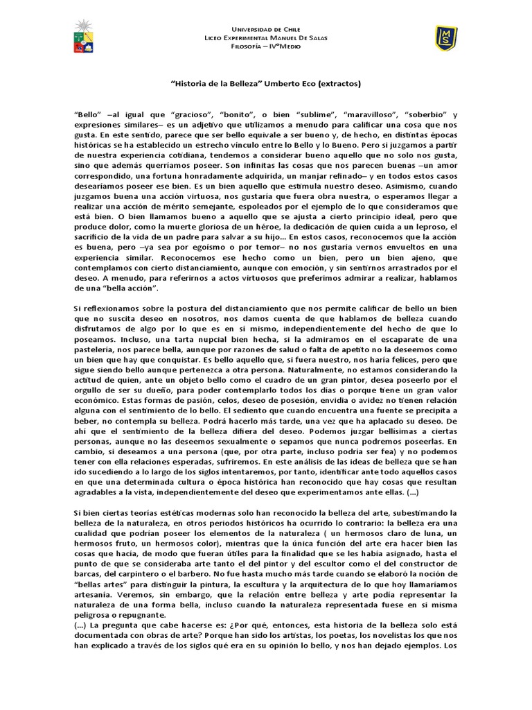 Historia de la Belleza - Umberto Eco (extractos) | PDF | Belleza