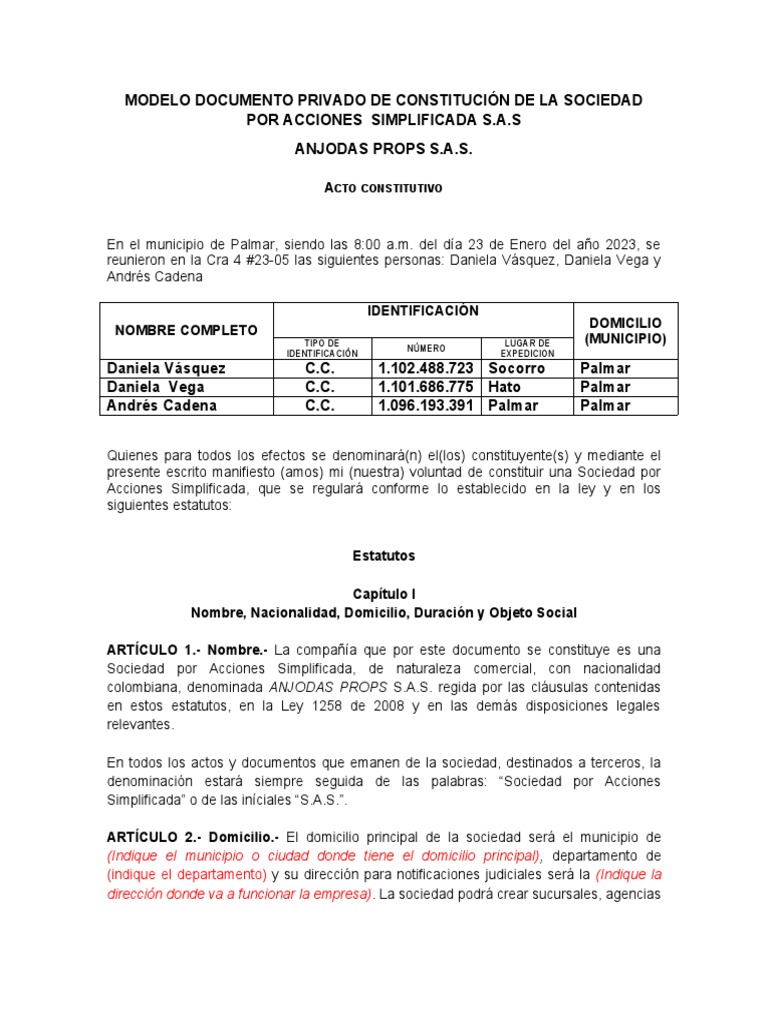 Acta de Constitucion Sociedad Sas | PDF | Compartir (Finanzas) | Dividendo