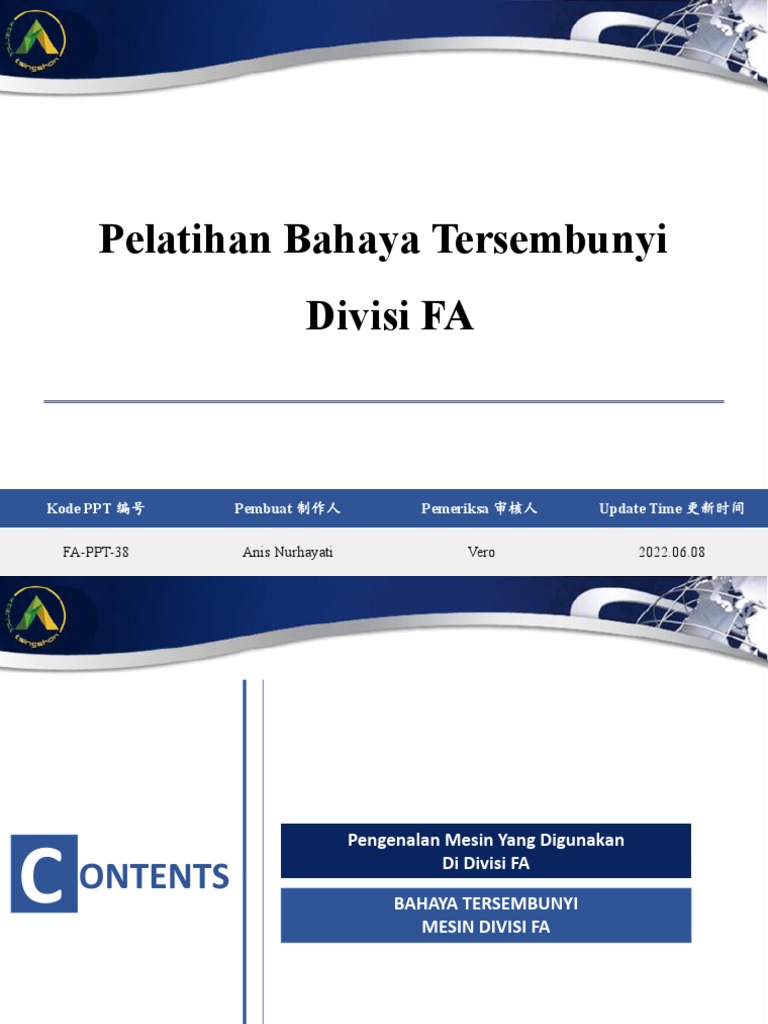 (FA-PPT-38) Pelatihan Bahaya Tersembunyi Divisi FA 荧光分析科安全隐患培训 2022.06.08 | PDF