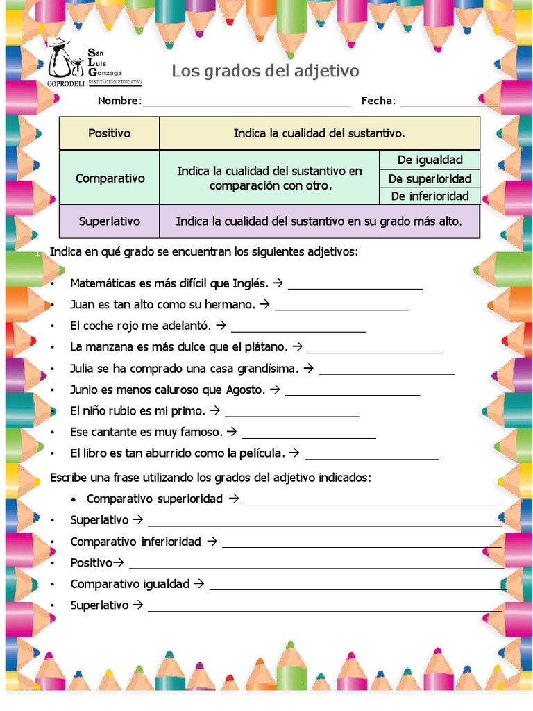 Grados del Adjetivo: Ejercicios y Ejemplos | PDF