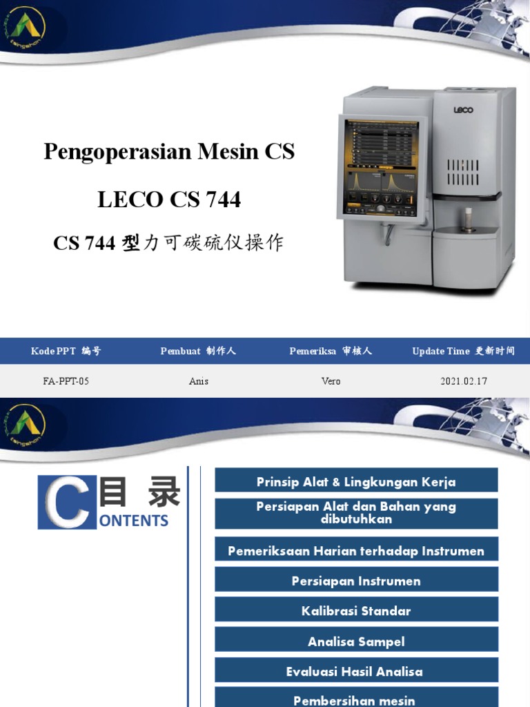 Pengoperasian Mesin CS LECO Model CS 744型力可碳硫仪操作 | PDF Pengoperasian Mesin CS LECO Model CS 744型力可碳硫仪操作 | PDF