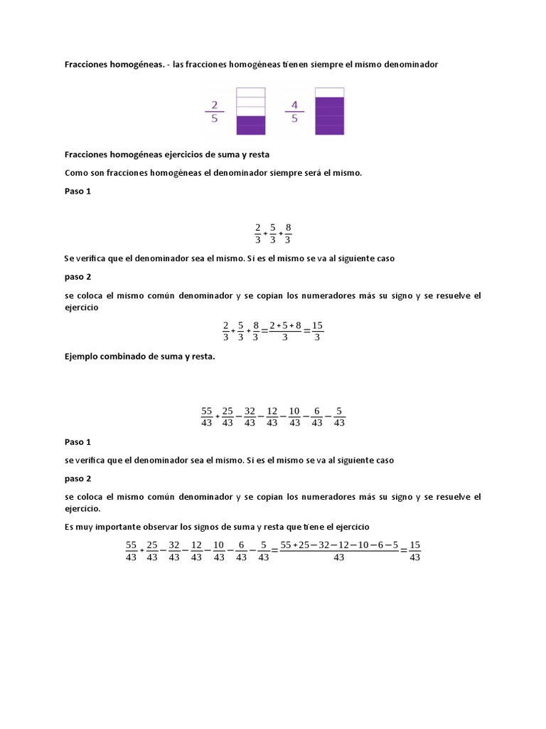 Fracciones Homogéneas | PDF | División (Matemáticas) | Sustracción